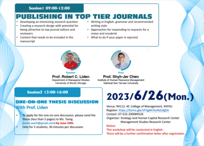 112/06/26(一)【Workshop】Publishing in Top Tier Journals